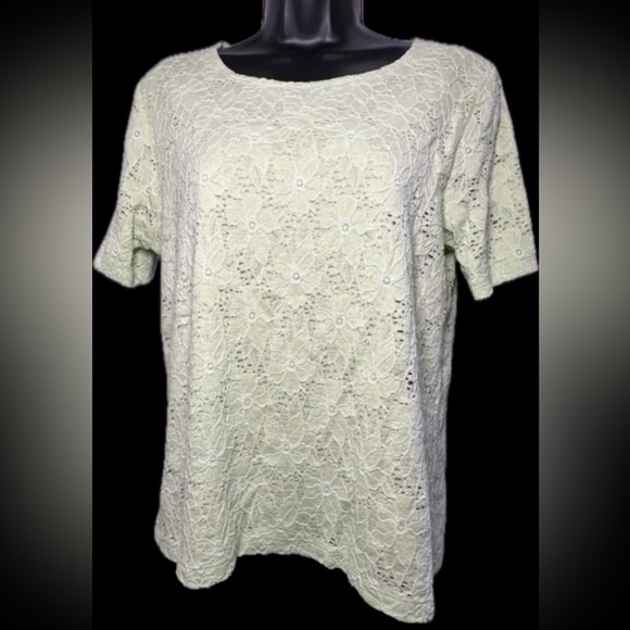 Appleseed's | Tops | Appleseeds Medium Light Green Floral Lined Lace ...